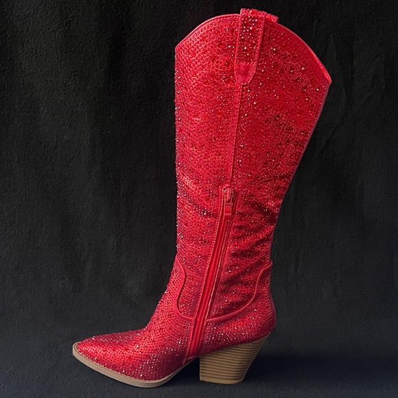 Forever 21 | Shoes | Forever River Ii Ruby Red Rhinestone Tall Cowboy ...
